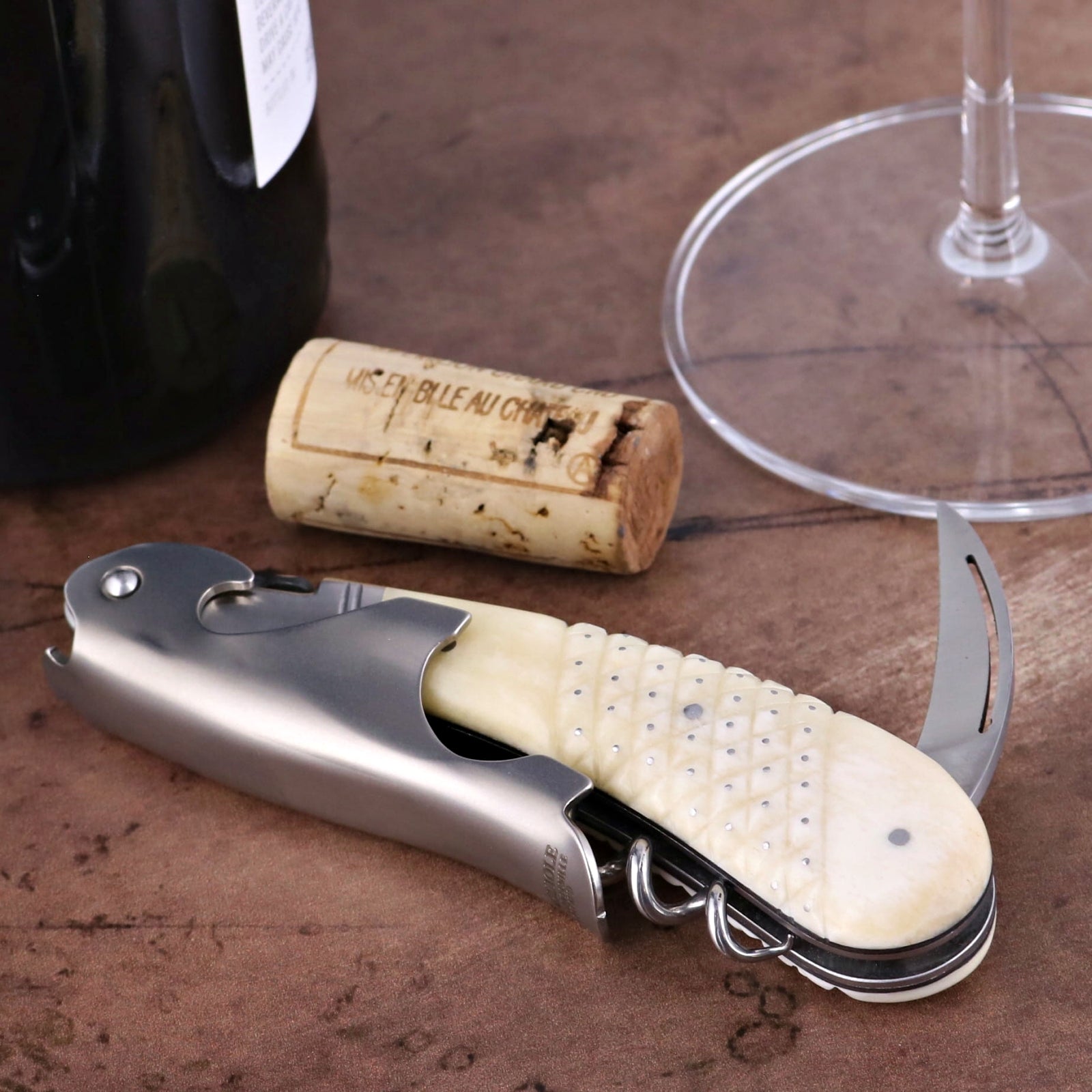 Laguiole Magnum Studded Cattle Bone Corkscrew - B - Laguiole Imports