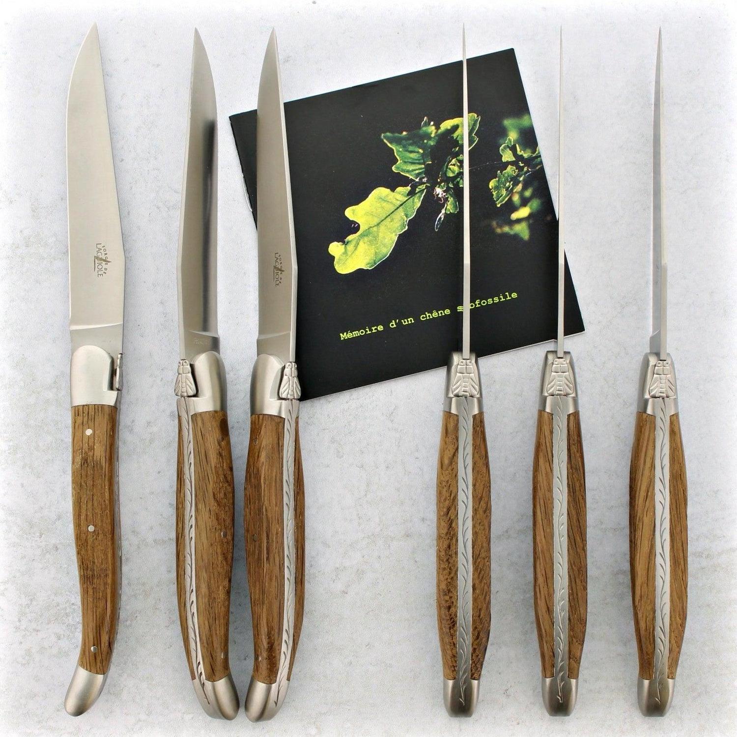 Forge de Laguiole 5000 Years Old Sub Fossilized Oak Bark Steak Knives ...