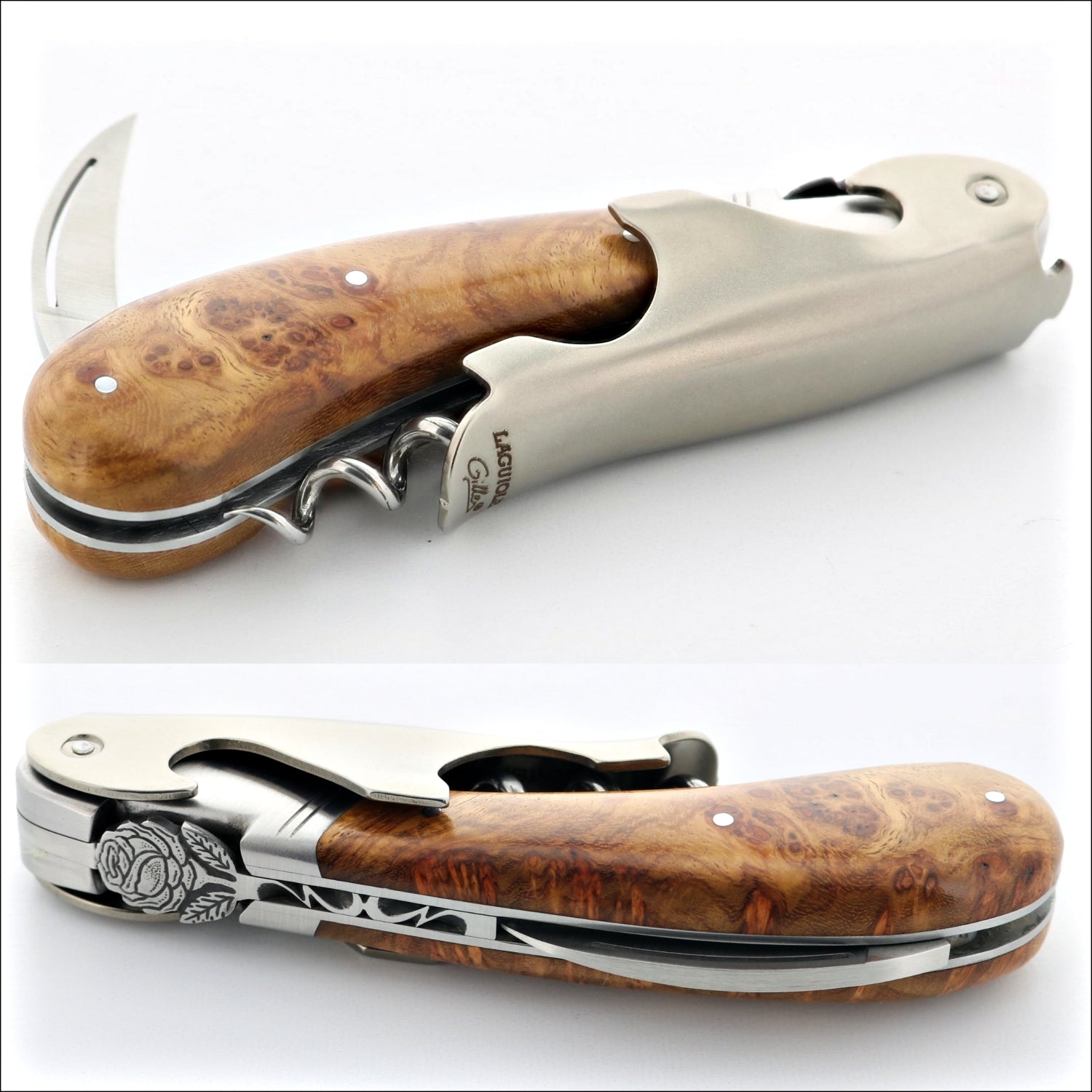 Laguiole Magnum Corkscrew Deco Rose - Burled Maple - Laguiole Imports