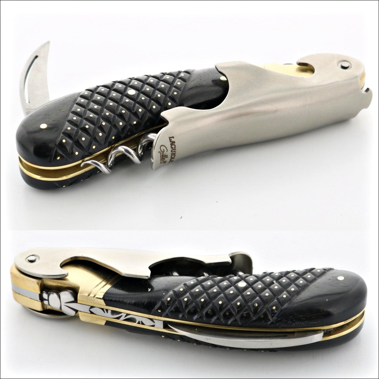 Magnum Cold Forged Brass Corkscrew - Studded Ebony - Laguiole Imports